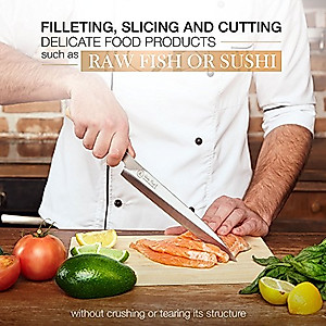 Lucky Cook Sashimi Sushi Knife 10 Inch - Perfect Knife For Cutting Sushi & Sashimi, Fish Filleting & Slicing - Very Sharp Stainless Steel Blade & Traditional Wooden Handle + Gift Box