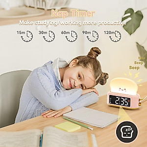 Alarm Clock for Kids, Digital Alarm Clock for Bedrooms, Cute Toast Alarm Clock with Night Light, Timer, Snooze, Adjustable Brightness, Toddler Clock Bedside, Ideal Gifts for Kids Teens Girls