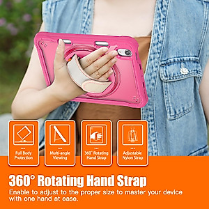 Batianda Case for iPad Mini 6 8.3 Inch 2021 with Pencil Holder Heavy Duty Rugged Shockproof Tablet Cover with 360° Rotating Hand Strap Foldable Hidden Stand & Shoulder Strap, Pink
