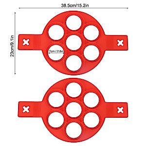 Oumefar 2PCS Pancake Molds Red Silicone Frying Egg Tray with 7 Round Shape Holes Egg Maker Nonstick Cooking Tool for Pancake Sandwich Breakfast