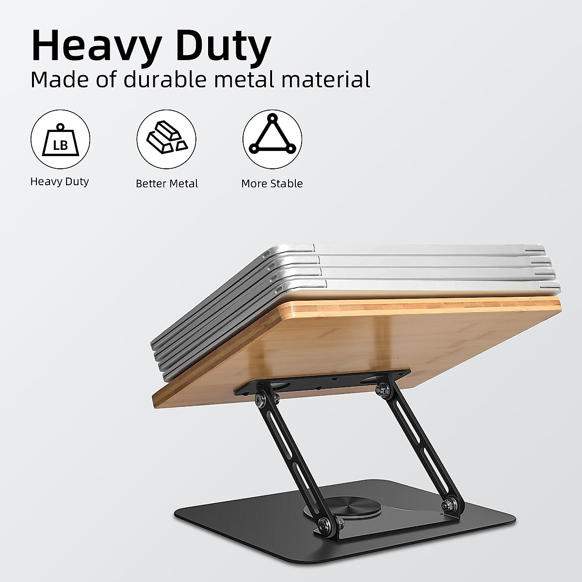 wishacc Adjustable Laptop Stand with 360 Rotating Base, Computer Stand for Laptop Ergonimic Foldable Laptop Riser for Desk Compatible with MacBook Pro/Air up to 16", Bamboo Wood(11.0 x 8.1 inches)