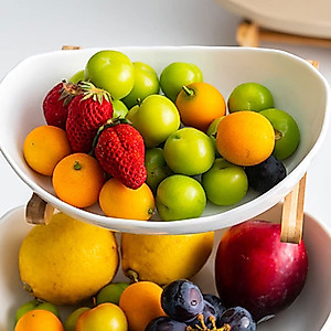 Ceramic Fruit Bowl, 3 Tier Fruit Basket Fruit Bowl for Table Centerpieces Porcelain Fruit Plate with Bamboo Stand Fruit Snacks Nuts Bread Candy Storage Tray (White)