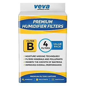 VEVA 4 Pack Premium Humidifier Filters Replacement for Holmes Filter B, HWF64, and Other Sunbeam Bionaire Cool Mist Humidifiers