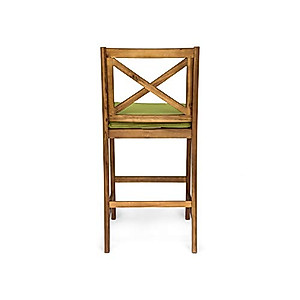 Christopher Knight Home Short Outdoor Acacia Wood Barstools, Teak Finish and Green (Set of 4)