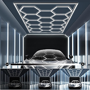 MODERN Hexagon Garage Light: Upgraded 3 Level Dimmable Hexagon Led Garage Light with Rectangle Frame 86400 Lumens 6500K for Garage, Basement, Warehouse, Auto Beauty Shop, Car Detailing Shop etc. …