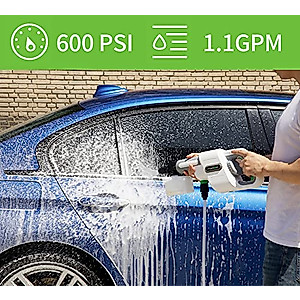 Fixnow Cordless Pressure Washer, Portable Pressure Cleaner with Adjustable Nozzle,24V Biult in Battery Powered Power Washer for Washing Cars,Fences,Garden,White
