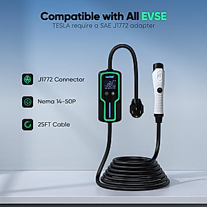 SOPHTRANS Level 2 EV Charger,10 to 40 Amp with J1772 NEMA 14-50 Thick Cable (8AWG), Wall Mounted & Portable Electric Car Charger with WiFi (100-240V,25ft) (Black)