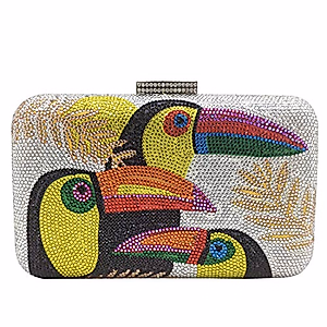 Toucan Bird Crystal Clutch Purses for Women Rhinestone Evening Bags Party Cocktail Handbag and Purse (Small,Silver)