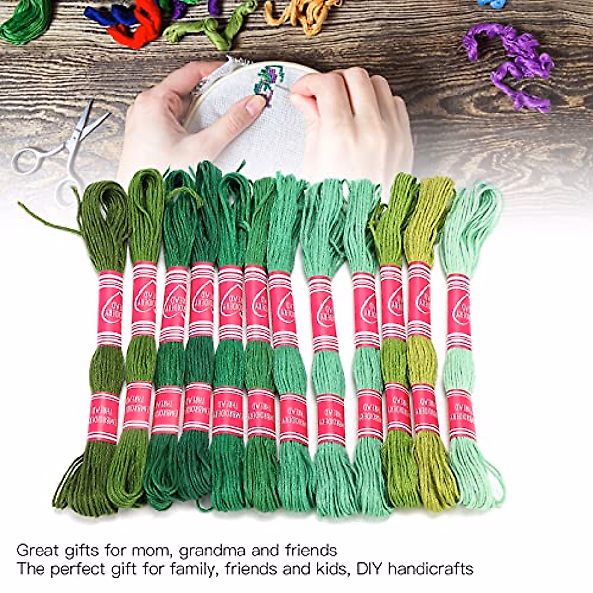 Embroidery Floss Set, Colorful Heavy Duty 12 Strands Polyester Exquisite Craft Tool Family Friend Kids Boys Girls Crafts (Green)