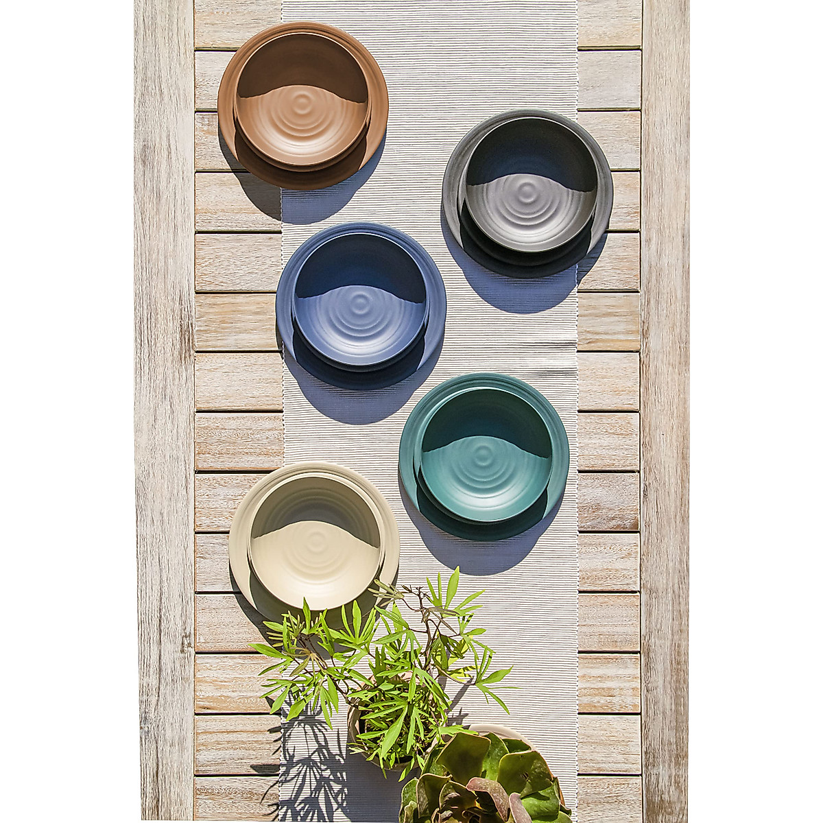 TarHong Planta Artisan Solids Low Bowl, Planta (Majority Plant Based with Melamine Binder), Shatterproof, Indoor/Outdoor Entertaining, Matte Blue, Set of 6