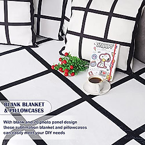 60"x50" Sublimation Blanks Throw Blanket with 20 Photo Panel Heat Press Custom Personalised Printable Panels Baby Printed Blanket Flannel Fleece 2 PCS Pillow Cover Throws Bed Sofa Couch Home Bedroom