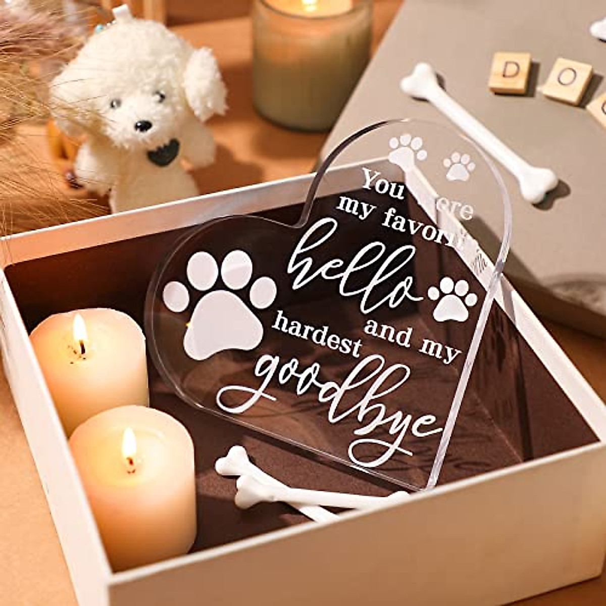 PET Memorial Gift Dog Sympathy Gift for Loss Bereavement Crystal Acrylic Heart Decor Remembrance Gifts Cat Memorial Gifts Crystal Acrylic Heart Condolence Gifts for Loss of Loved One