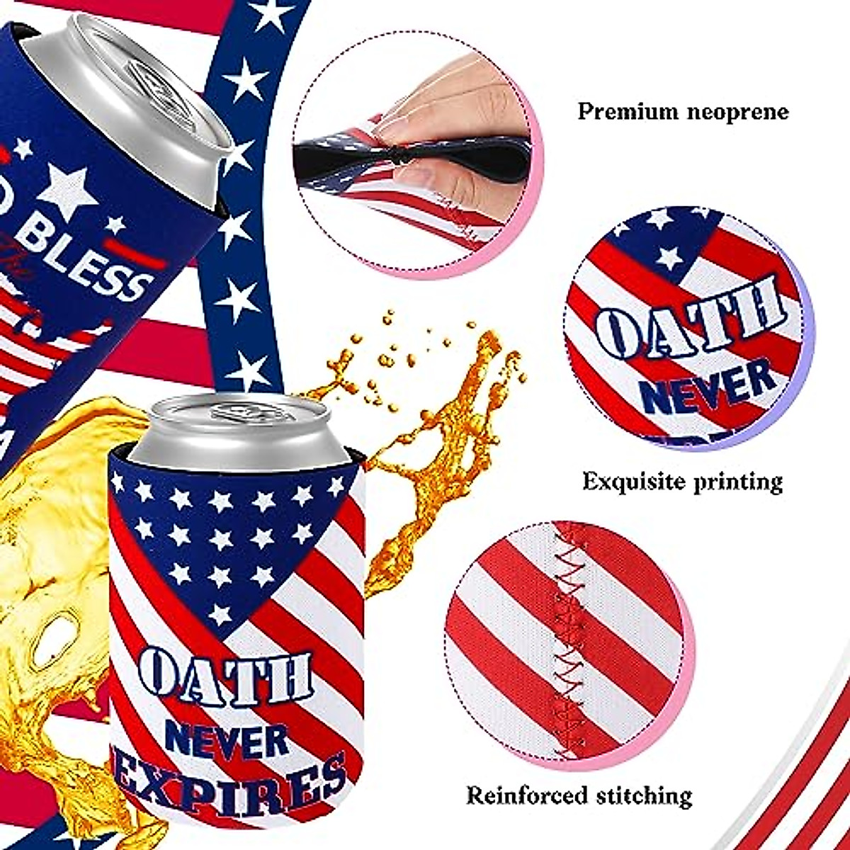 Tenceur 48 Pcs Military Veteran Gifts Patriotic Gift American Flag Bottle Cooler Sleeves Collapsible Insulator Reusable Can Bottle for Veterans Day Memorial Day, 12 oz