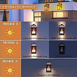 Nodfens 2 Pack Solar Wall Lanterns Outdoor with 3 Modes, Wireless Dusk to Dawn Motion Sensor LED Sconce Lights IP65 Waterproof, Exterior Front Porch Security Lamps Wall Mount Patio Fence Decorative