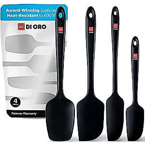 DI ORO Silicone Spatula Set - Rubber Kitchen Spatulas for Baking, Cooking, & Mixing - 600°F Heat-Resistant & BPA Free Silicone Scraper Spatulas for Nonstick Cookware - Dishwasher Safe (4pc, Black)