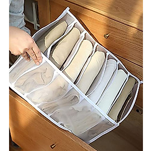 2PCS Clothes Organizer（7 Grids）Drawer Dividers for Clothes - Foldable Grid Storage Box with Multiple Layers, Portable Washable Storage Containers for Scarves, Leggings, T-shirts, Jeans (Jeans and Trousers with 7Grids, Gray)