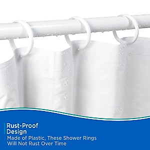 Kenney KN61217 Rust-Proof Smooth Plastic Shower Curtain Rings for Shower Curtain and Standard Shower Curtain Rod, Bathroom Use, Easy to Snap Closure, Easy to Install, Set of 12, White
