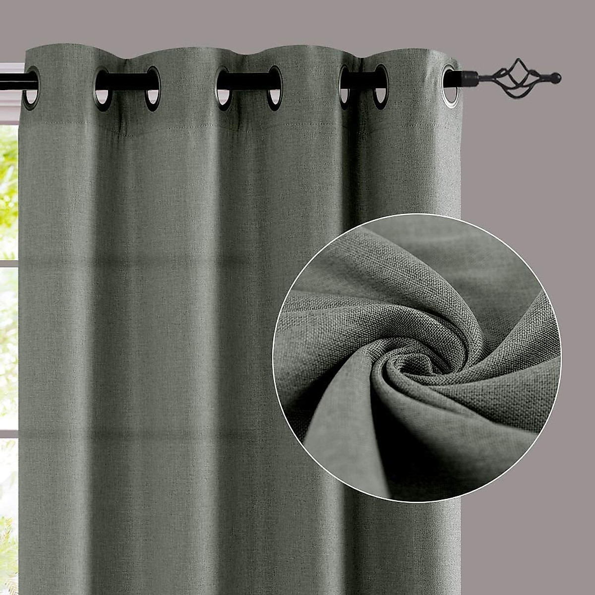 Lazzzy Bedroom Curtains 84 Inches Long 2 Panels Dark Gray Room Darkening Thermal Insulated Linen Textured Window Treatment Set Light Reducing Drapes