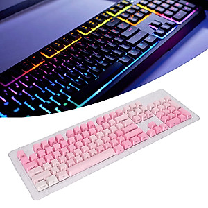 Gaming Keyboard Keycaps, 104 Keys Pink White Ergonomic PBT Typewritter Gaming Keyboard Keycaps Opaque Side Dip Dyeing Process DIY Keycap,for Most 61/87/104 Key Mechanical Keyboard