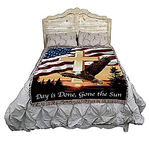 Pure Country Weavers Day is Done Gone The Sun Blanket Cross Eagle Flag - Sympathy Bereavement Gift Tapestry Throw Woven from Cotton - Made in The USA (72x54)