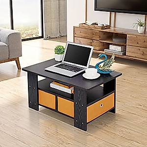 ZenStyle Coffee Table with Bin Drawer, Wood Compact Coffee Table with 2 Foldable Storage Baskets for Home Living Room Office Bedroom, 31.5 Inch Black