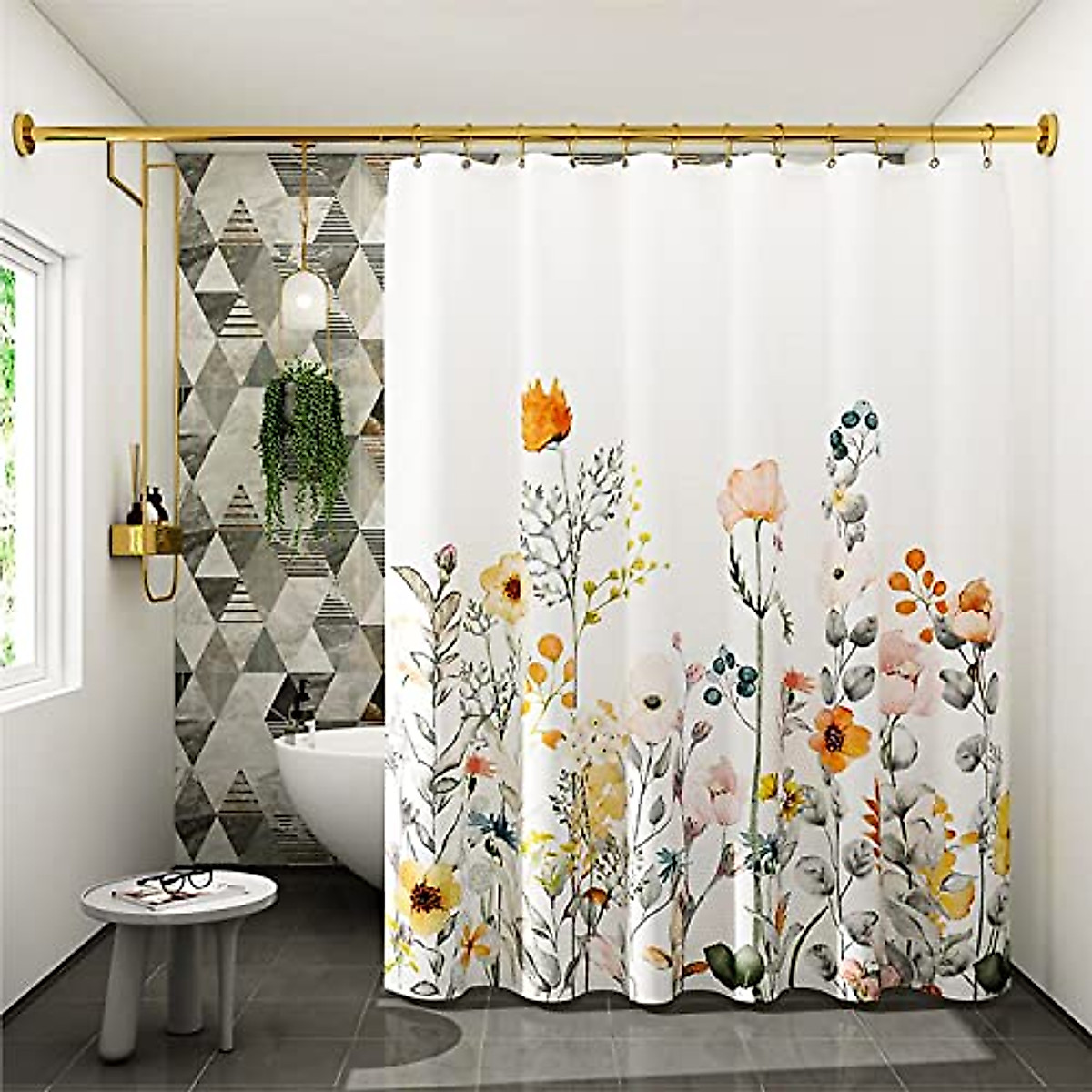YEZEX Shower Curtain Set with 12 Hooks - Waterproof Polyester Fabric Shower Curtains for Modern Home Bathroom Decorations, Machine Washable, 72"x78"