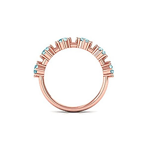 Natural and Certified Aquamarine Wedding Anniversary Ring, AAA Quality, Stackable Ring for Women - March Birthstone, 14K Rose Gold, Size:US 9.00