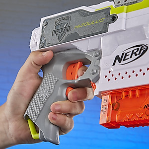 Nerf Modulus Stryfe Motorized Blaster - Fires 6 Darts in a Row - Includes Drop Grip, Barrel Extension, 6-Dart Clip, 6 Nerf Elite Darts (Amazon Exclusive)
