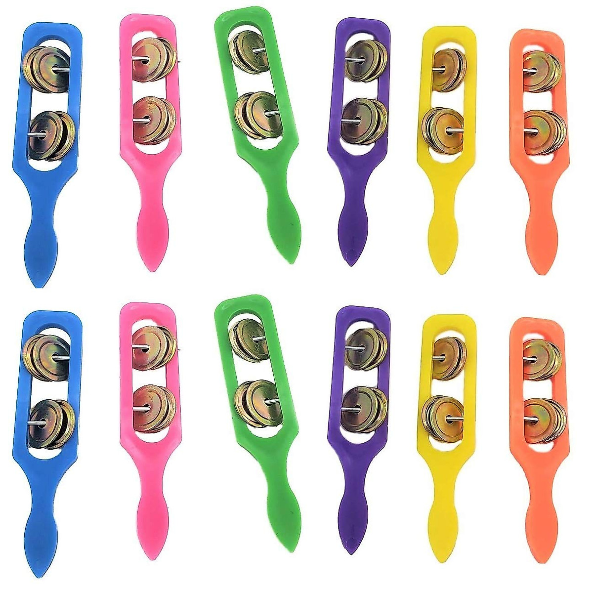 12 Cymbals With Plastic Handles (5") Kids Party Supplies, Preschool Musical Instruments, Noisemakers (12 Pack) multicolor