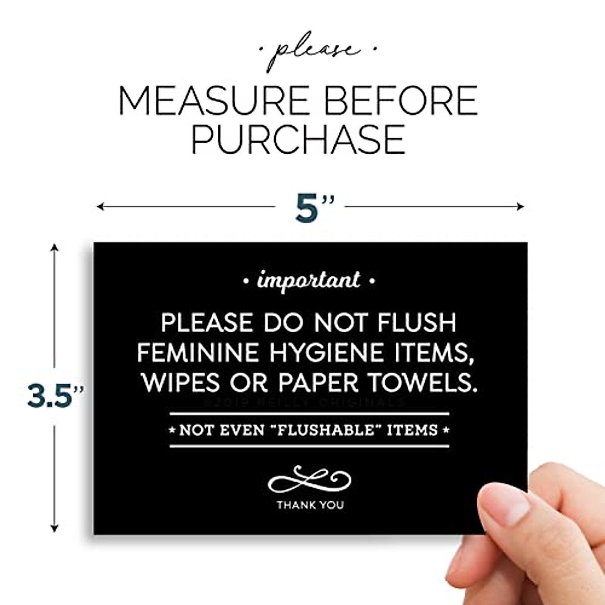 3.5x5 Inch Designer Bathroom Sign, Do Not Flush Feminine Hygiene Items, Wipes, Paper Towels ~ Ready to Stick ~ Premium Finish, Durable