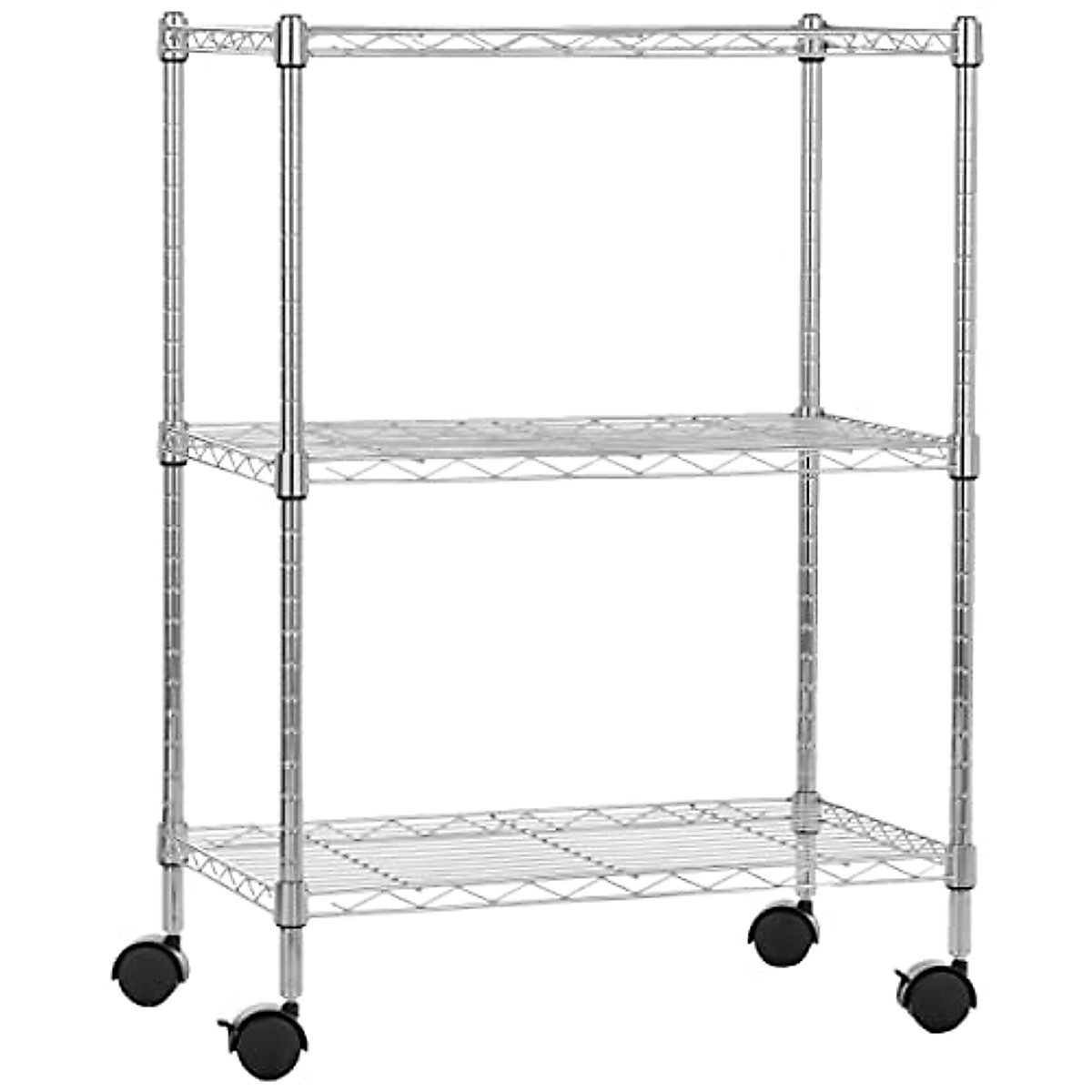 Amazon Basics 3-Shelf Adjustable, Heavy Duty Storage Shelving Unit on 4'' Wheel Casters, Metal Organizer Wire Rack, Chrome, 23.2"L x 13.4"W x 32.75"H