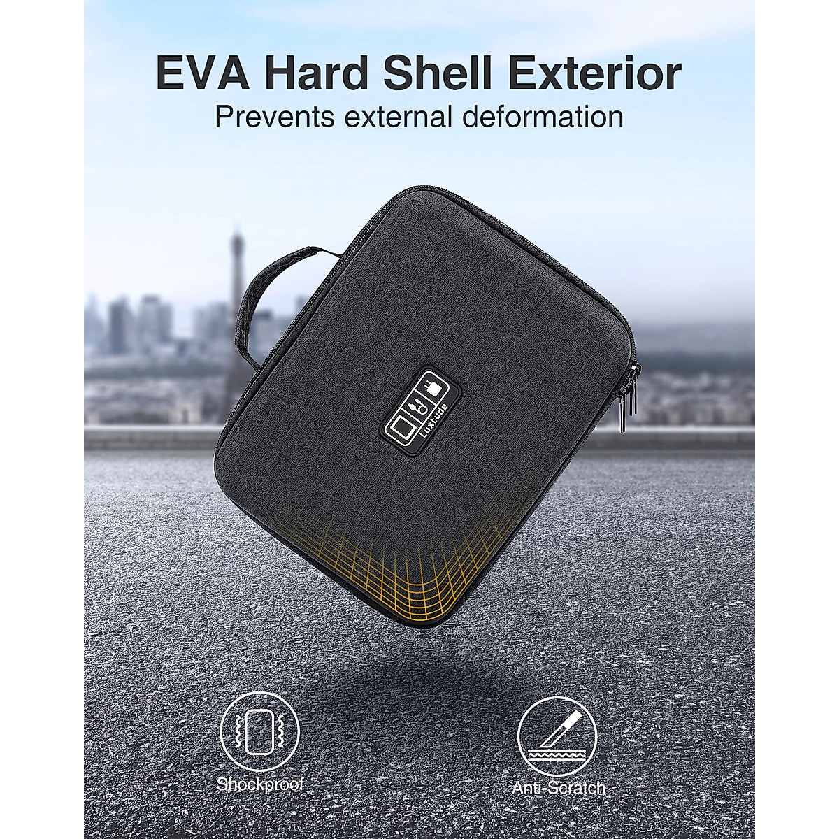 Luxtude Large Electronics Organizer, 11’’ Hard Case for Mac Mini, Shockproof EVA Tech Bag, Travel Cable Organizer Bag with Shoulder Strap, Large Carrying Case for iPad(Up to 11’’), Mouse, Charger