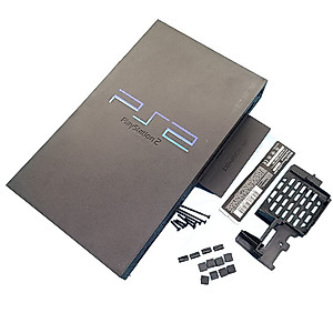 JMXLDS Replacement Top Bottom Full Housing Shell Cover Case with Screws Sticker for PS2 30000 3W Series Console Black