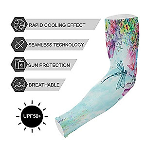 WELLDAY Flower Dragonfly Gardening Sleeves with Thumb Hole Farm Sun Protection Arm Sleeves for Women Men