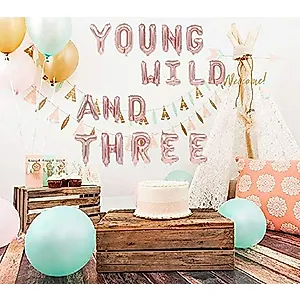 JeVenis Young Wild and Three Balloon Young Wild and Three Banner Young Wild and Three Decorations for Girl Third Birthday Decorations 3 Year Old Birthday Decor 3rd Birthday Balloon