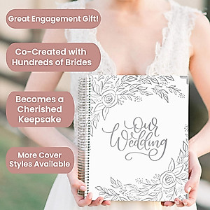 bloom daily planners Wedding Planner & Organizer/Hardcover Keepsake Journal with Essential Planning Tools - Checklists, Vision Boards, Tips & More - 9"x11" - Silver Floral (Undated)
