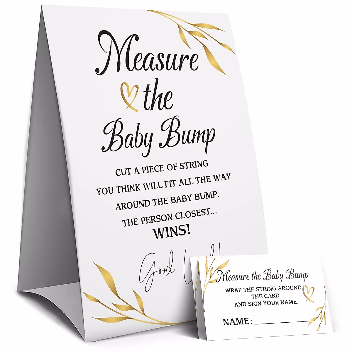 Measure Mommy's Belly Sign, Baby Shower Sign, Measure the Baby Bump How Big is Moms Belly -1 Sign and 50 Guessing Cards(10B)