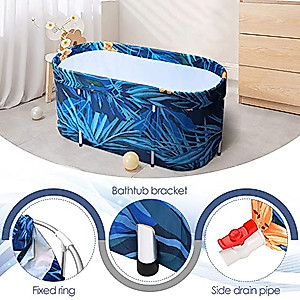 AellerSen Portable Bathtubs, Foldable Soaking Bathing Tub for Adults, Oval Bathtubs for Showers, with Thick Insulation Foam to Keep The Temperature (Blue)