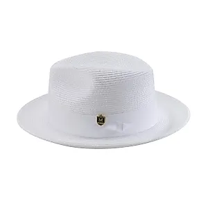 MONTIQUE Men's Pinch Front Fedora Hat - Classic White Dress Hat for Men, Stylish Wide Brim Fedora, Perfect for Formal Events, Weddings, Church, and Everyday Wear, Comfortable