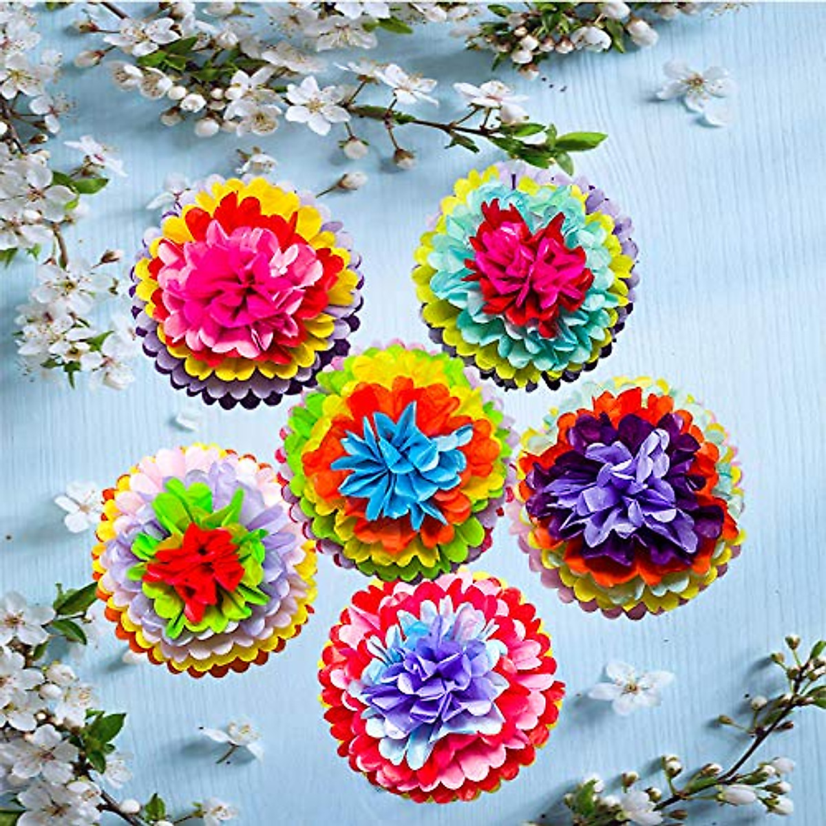 Cinco De Mayo Decorations Fiesta Tissue Pom Paper Flowers - Mexican Carnival Rainbow Theme Party Supplies 16" (Set of 12)