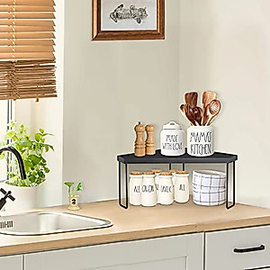 Ameuphercy 2-Tier Countertop Organizer Set of 2, Black, Rustic, Corner Shelf, Space Saving, Sturdy
