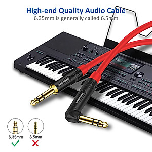 DREMAKE Guitar Cable Cord 6FT, 2 Pack TRS 1/4 Straight to Right Angle Professional Instrument Guitar Amp Cable, TRS 6.35mm Male to Male Balanced Audio Cable for Pro Audio Effects Pedal Quarter Inch