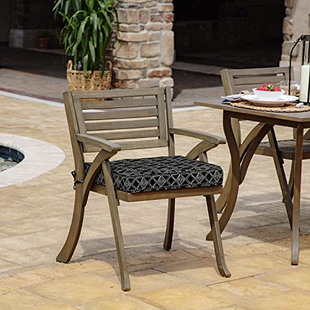 Arden Selections Modern Outdoor Seat Cushion 20 x 20, Black Global Stripe