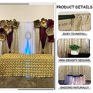 TCBESTO Champagne Gold Sequin Backdrop Curtains Glitter Drapes 2FT x 8FT 2 Panels for Wedding Birthday Party Decorations Bridal Baby Shower Party Supplies Sparkly Photography Background