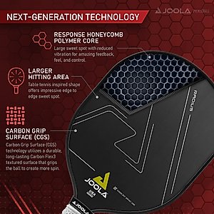 JOOLA Radius Pro Pickleball Paddle with Textured Carbon Grip Surface - Creates More Spin and Maximum Control - Largest Sweetspot - 14mm Pickleball Racket with Response Polypropylene Honeycomb Core