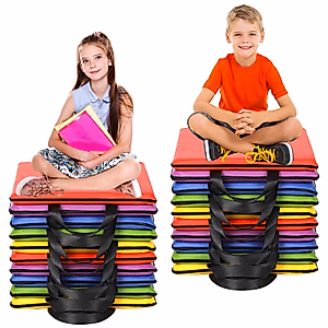 20 Pcs 12 Inch Square Classroom Floor Cushions Bulk Flexible Seating with Handles for Kids Soft Foam Floor Seats Colorful Floor Pads for Classroom, School, Daycare, Playroom, Kindergarten (Warm Color)
