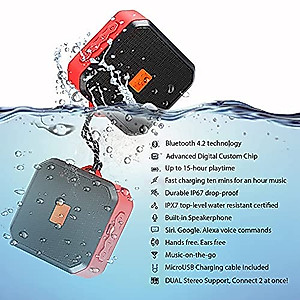 -Tek Styz IPX7 Speaker Works for Microsoft Surface Duo with 13H Waterproof Playtime, Indoor, Outdoor Travel 1500mAh (RED)