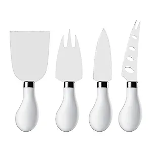 hecef Cheese Knife Set of 4, Non-Stick Coated Gift Set for Christmas, Anniversary, Party, Housewarming, Picnic, Birthdays, Wedding(White)