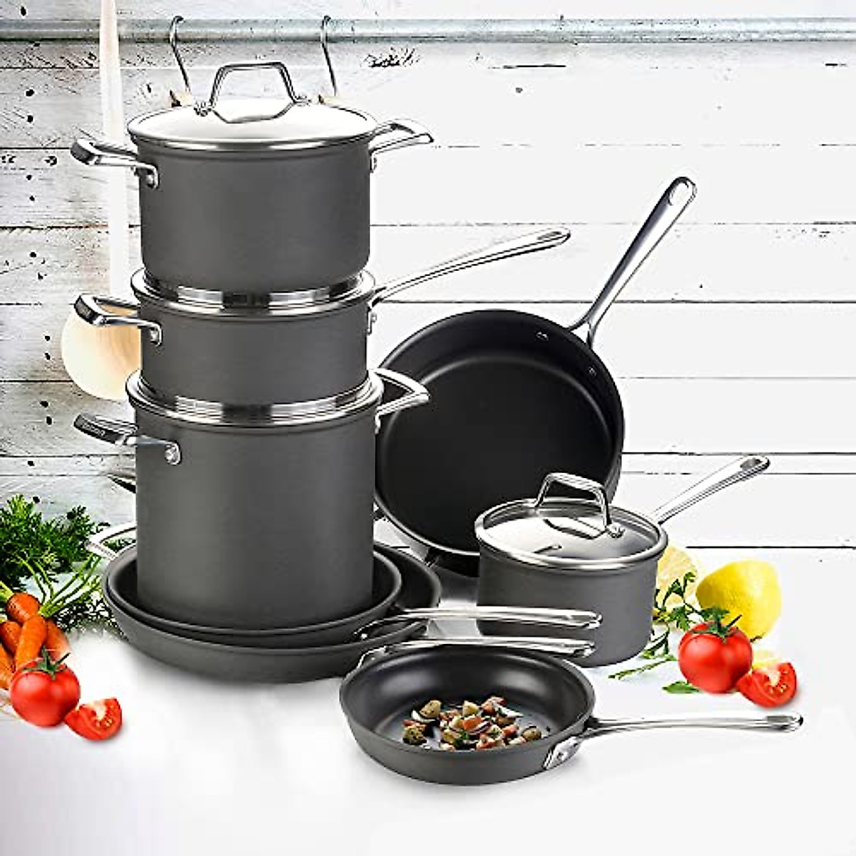 All in One Pan 13 Piece Induction Cookware Set, Non Stick Pots and Pans Sets,Dishwasher Safe Oven Safe, Black