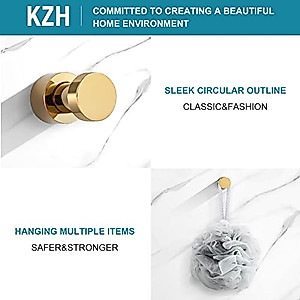 KZH Gold Robe Hook Brass Robe Hook Bathroom Robe Hook Coat Hook Clothes Hook for Bathroom and Kitchen,Garage,Hotel Wall Mounted,5 Packing (Gold)